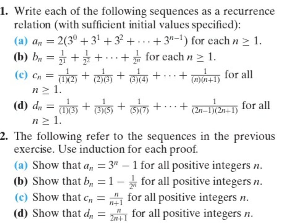 Solved Write each of the following sequences as a recurrence | Chegg.com
