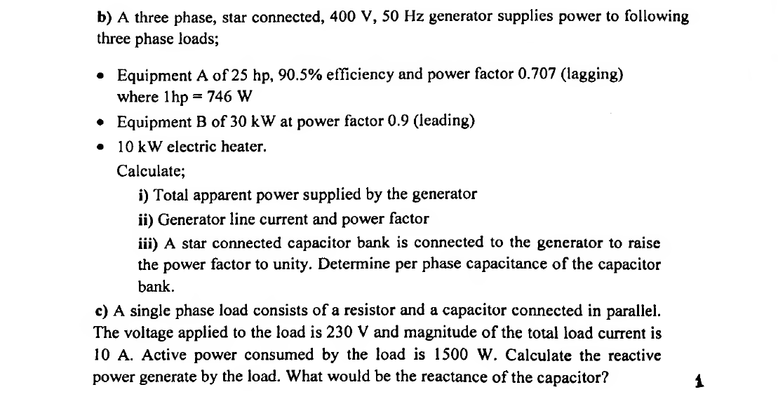 Solved b) A three phase, star connected, 400 V, 50 Hz | Chegg.com