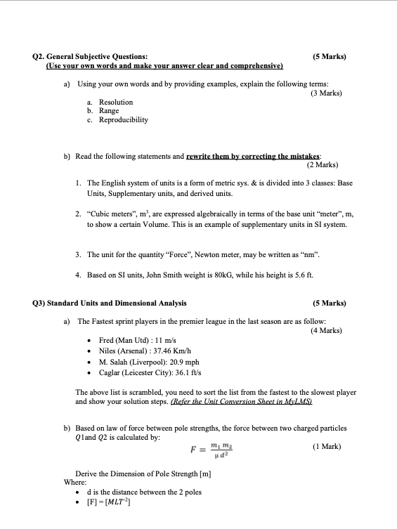 Solved Q2. General Subjective Questions: (5 Marks) (Use your | Chegg.com