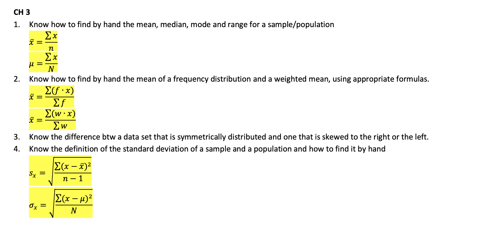 Statistics Formulas Mean Median Mode