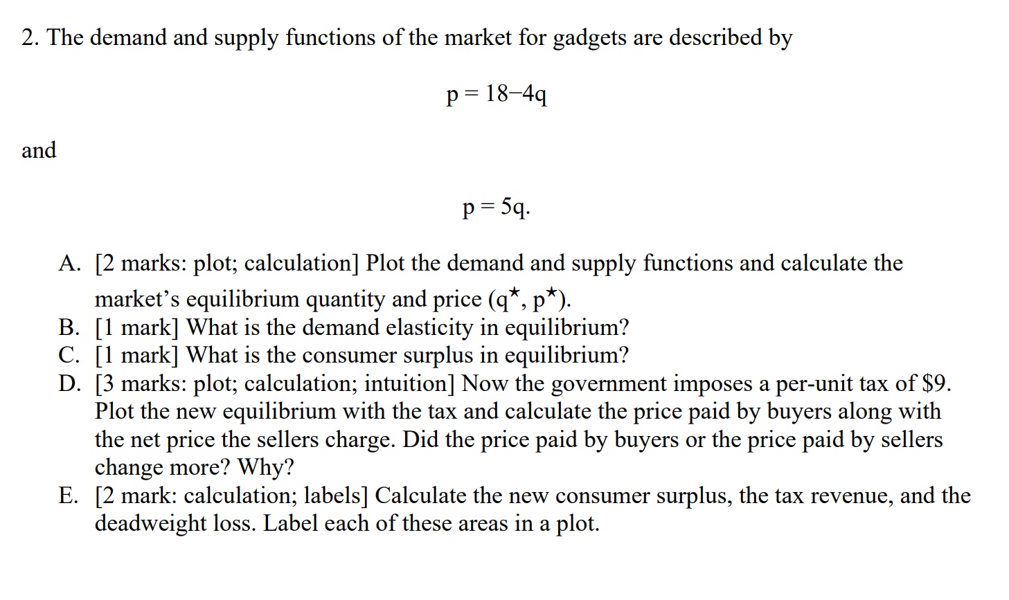Solved 2. The demand and supply functions of the market for | Chegg.com