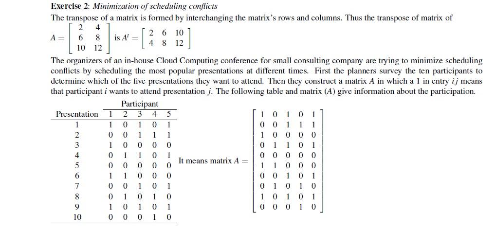 Solved 6 Exercise 2: Minimization of scheduling conflicts | Chegg.com