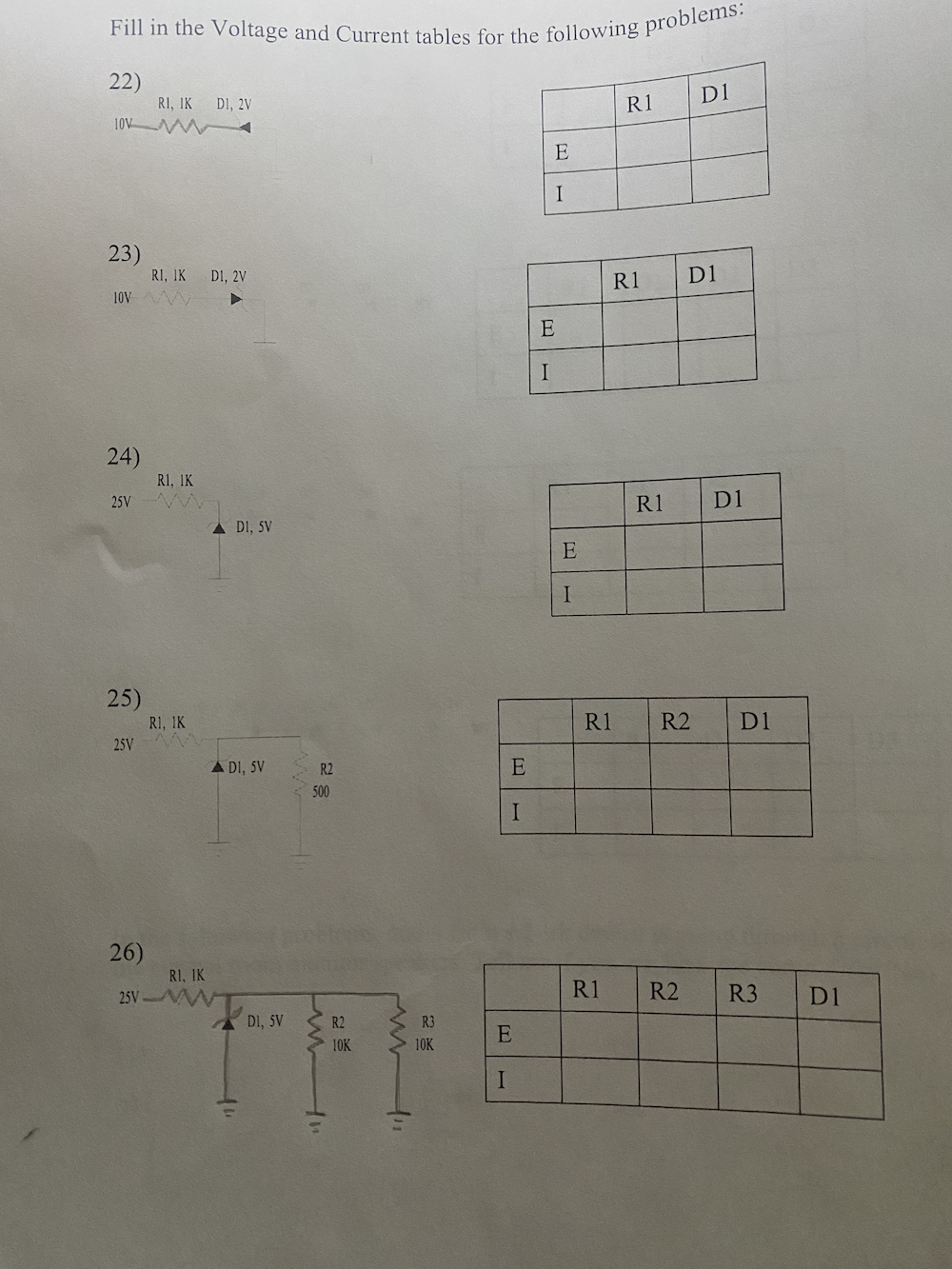 Solved How do I do voltage and current tables for number 22 | Chegg.com