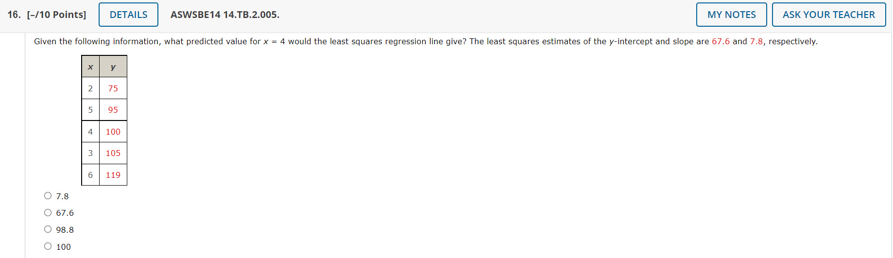 Solved 16. [-/10 Points] DETAILS ASWSBE14 14.TB.2.005. MY | Chegg.com