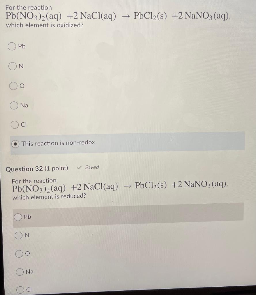 Solved For the reaction Pb(NO3)2(aq) +2 NaCl(aq) which | Chegg.com