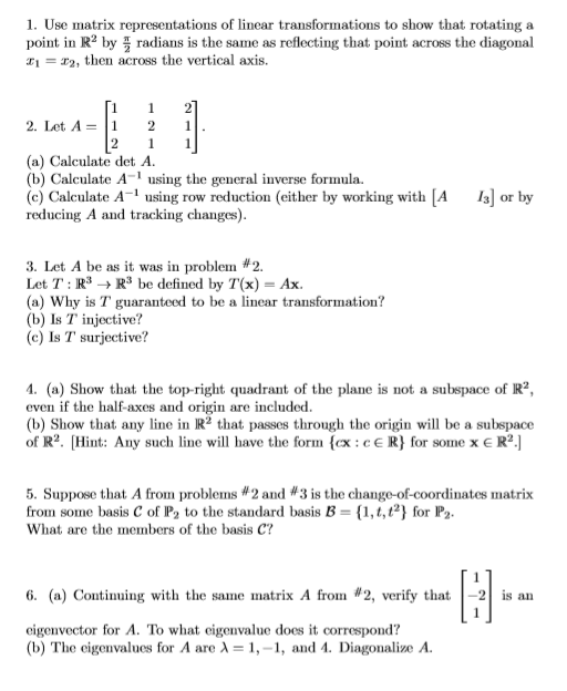 Solved 1. Use matrix representations of linear | Chegg.com