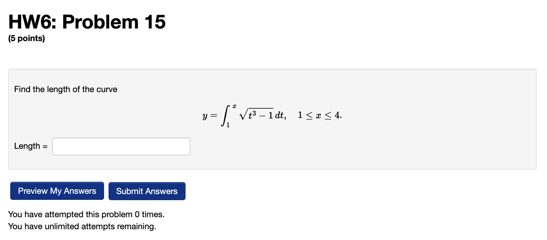 Solved HW6: Problem 15 (5 points) Find the length of the | Chegg.com