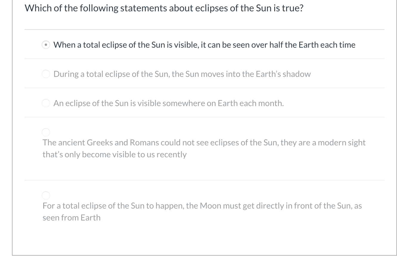 Solved Which of the following statements about eclipses of | Chegg.com