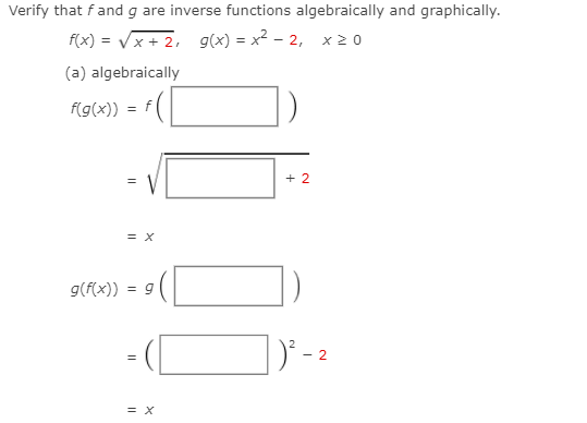Solved Verify that fand g are inverse functions | Chegg.com