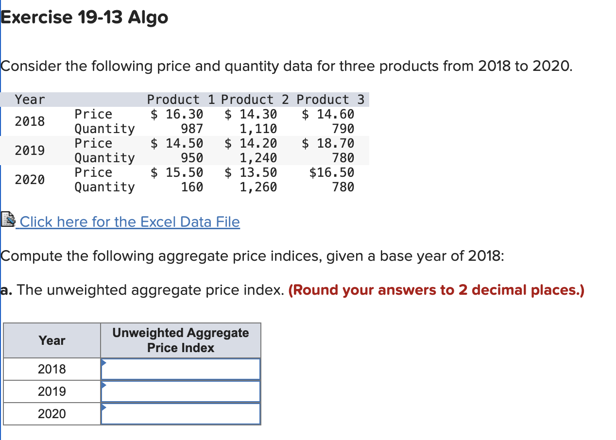 Solved Consider the following price and quantity data for | Chegg.com