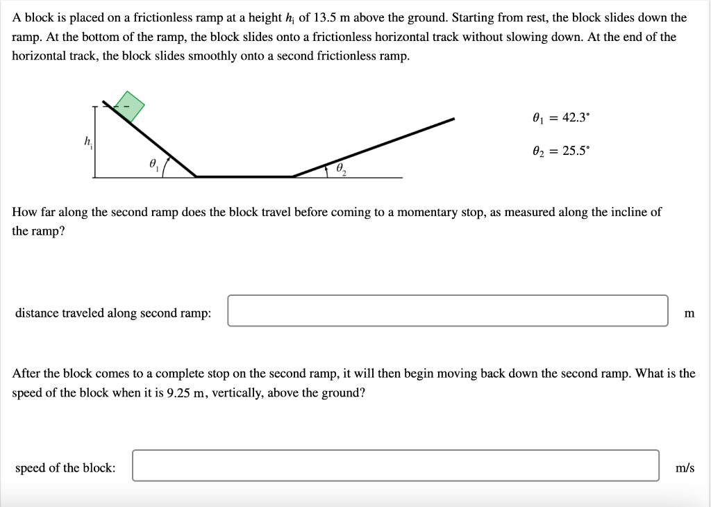 Solved A block is placed on a frictionless ramp at a height | Chegg.com