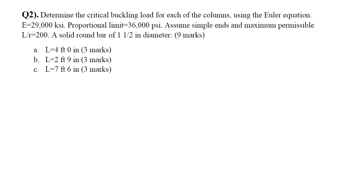 Solved Q2 Determine The Critical Buckling Load For Each Of 