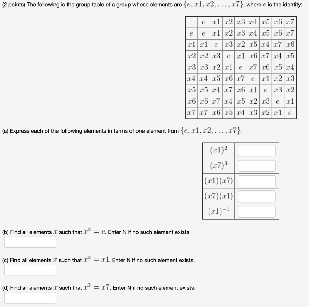 Solved (2 points) The following is the group table of a | Chegg.com