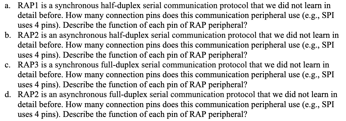 Solved a. RAP1 is a synchronous half-duplex serial | Chegg.com