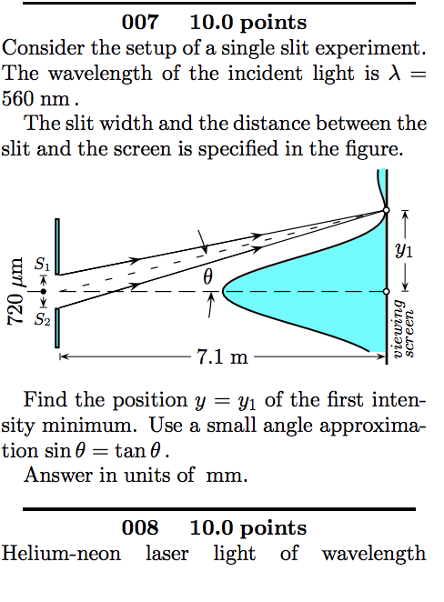 Solved 007 10.0 points Consider the setup of a single slit | Chegg.com