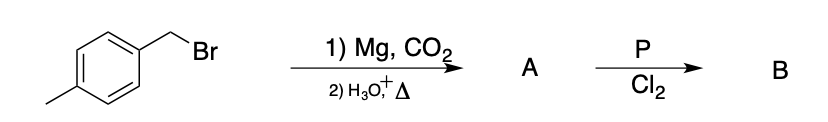 Solved 2) H3O+Δ 1) Mg,CO2 A Cl2 P B | Chegg.com