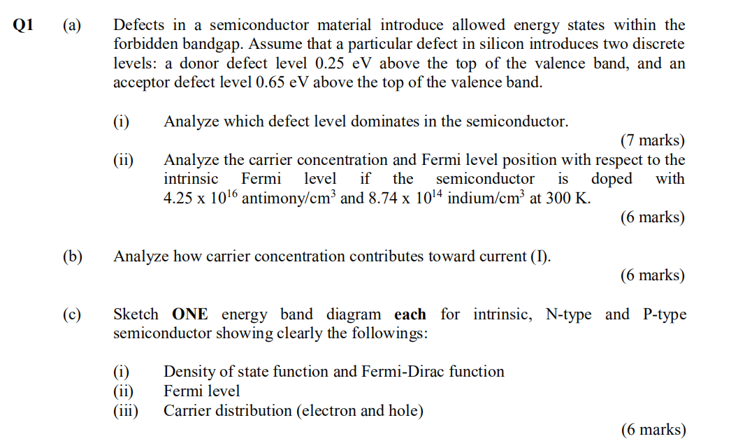 Q1 (a) Defects in a semiconductor material introduce | Chegg.com