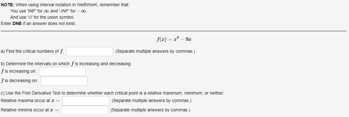 Solved NOTE: When using interval notation in WebWork, | Chegg.com