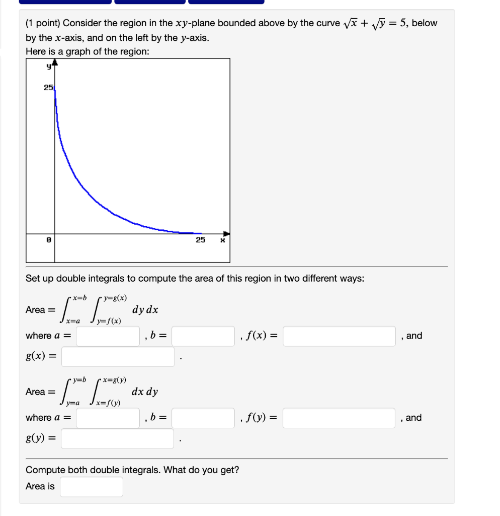 Solved (1 point) Consider the region in the xy-plane bounded | Chegg.com