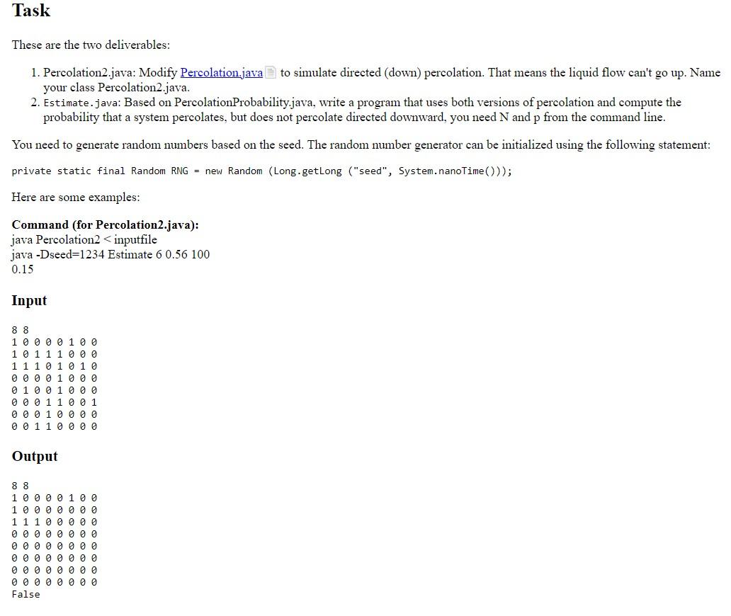 Solved These are the two deliverables: 1. Percolation2.java: | Chegg.com