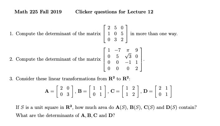 Solved Math 225 Fall 2019 Clicker questions for Lecture 12 2 | Chegg.com