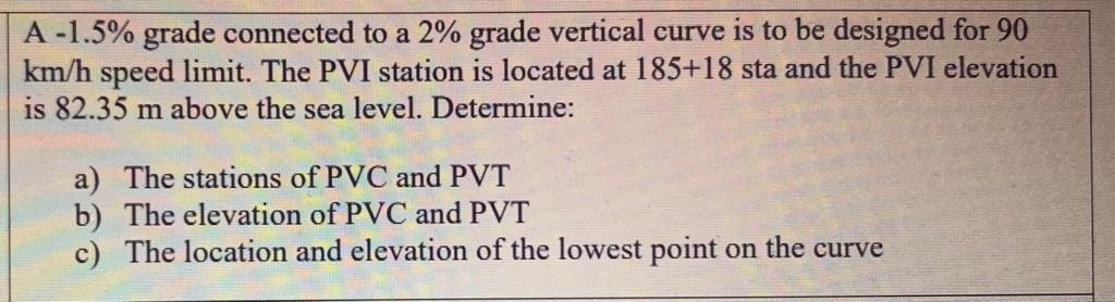 Solved A −1.5% grade connected to a 2% grade vertical curve | Chegg.com