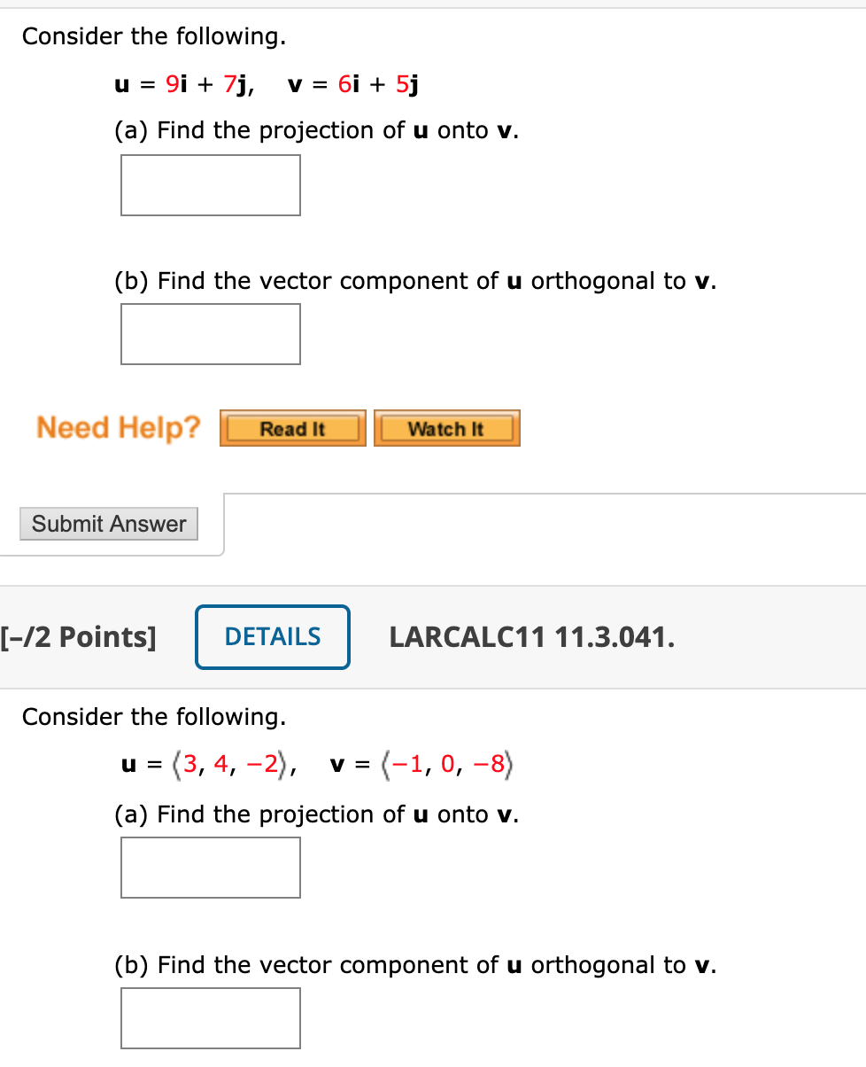 Solved Consider the following. u = 9i + 7j, v = 6i + 5j (a) | Chegg.com