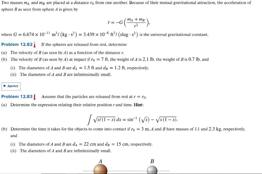 Solved Two masses mA and mB are placed at a distance r0 from | Chegg.com