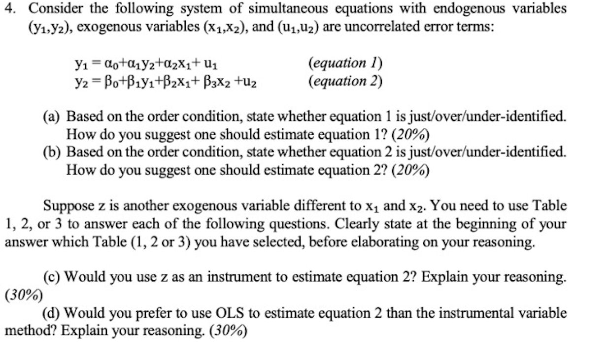 4. Consider the following system of simultaneous | Chegg.com