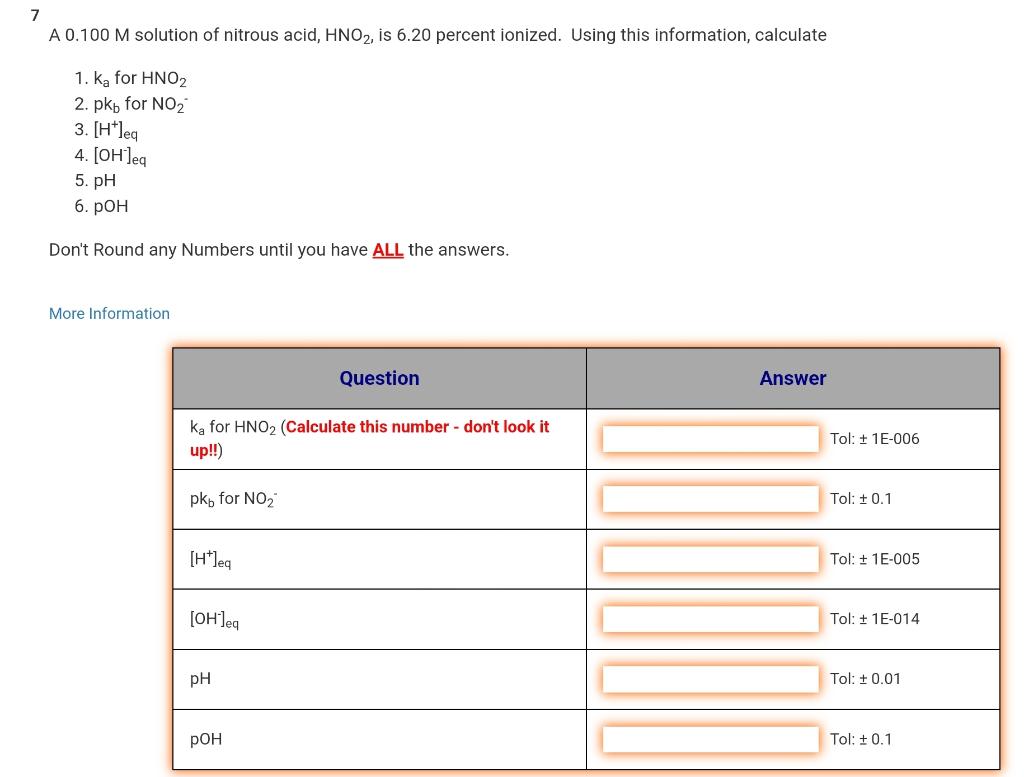 Solved A 0.100M solution of nitrous acid, HNO2, is 6.20 | Chegg.com