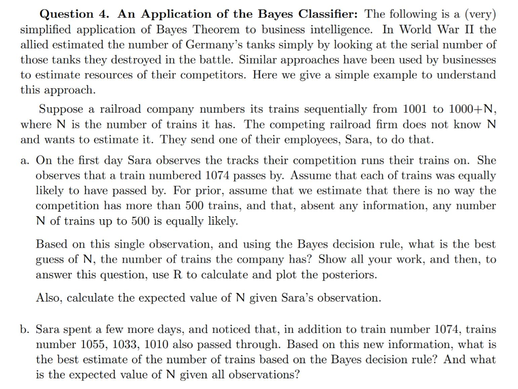 Question 4. An Application of the Bayes Classifier: | Chegg.com