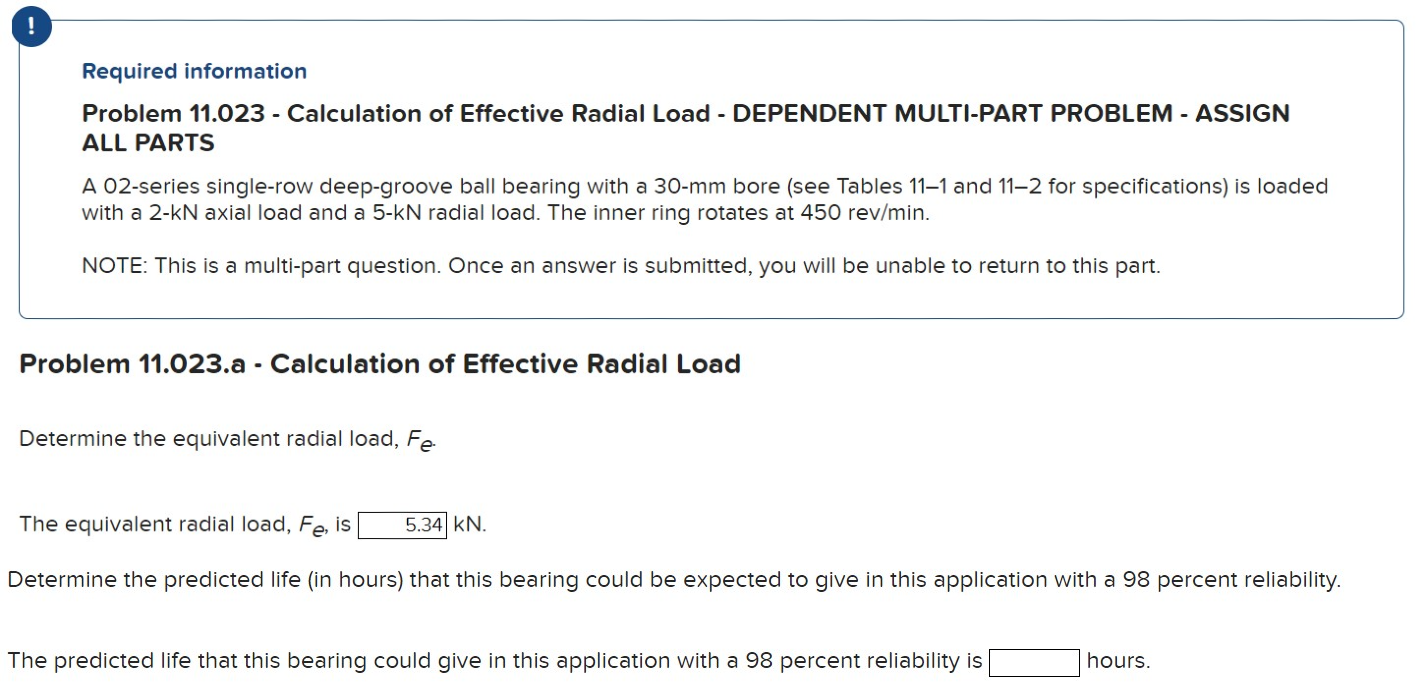 Solved Table 11-1 Equivalent Radial Load Factors for Ball | Chegg.com