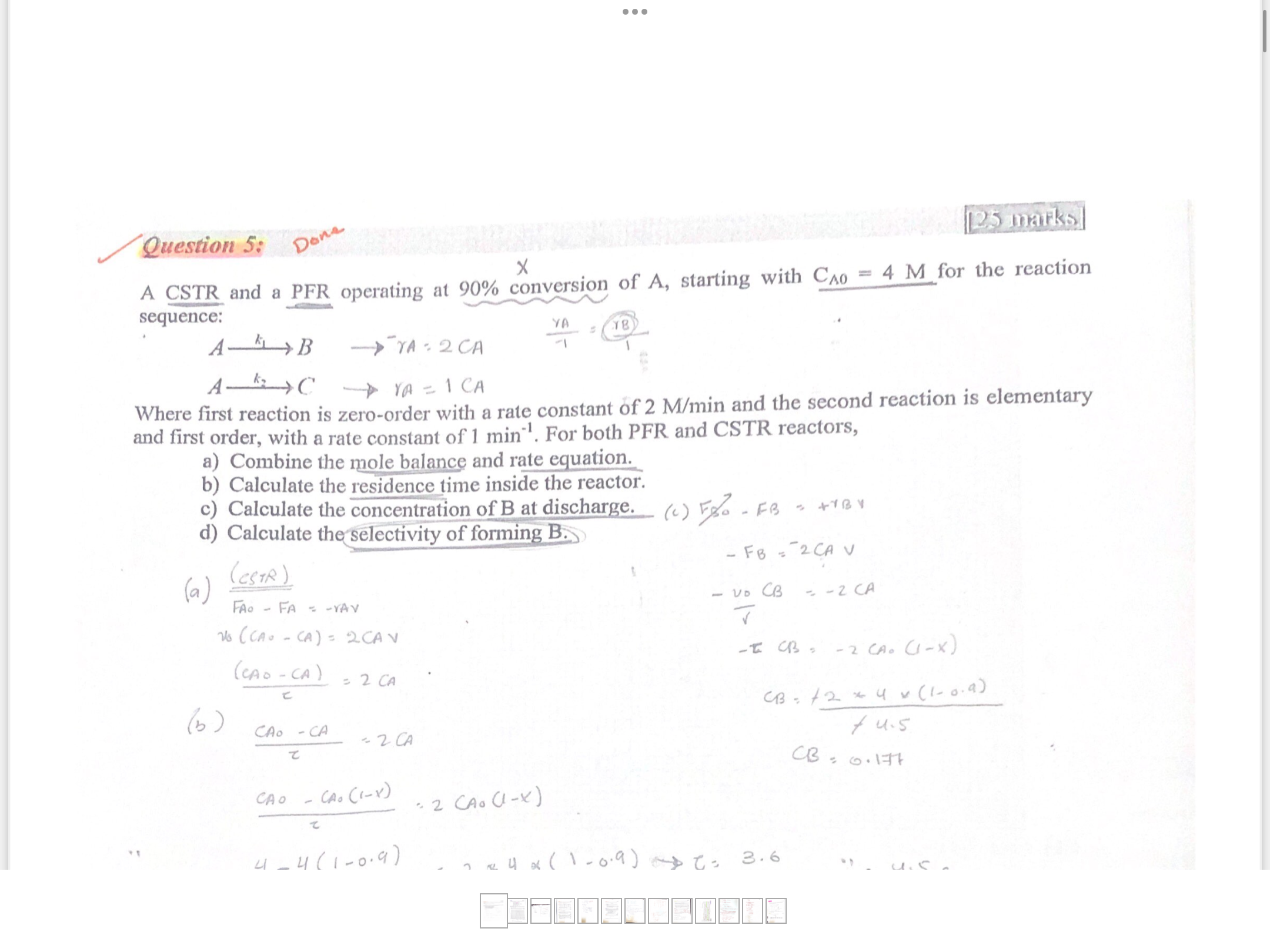 Solved A CSTR and a PFR operating at 90% conversion of A, | Chegg.com