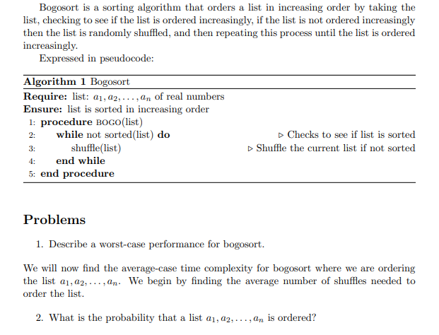 Bogosort is a sorting algorithm that orders a list in | Chegg.com