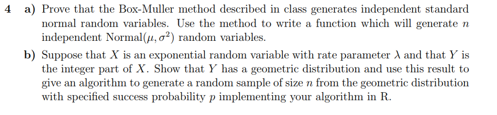 Solved 4 a) Prove that the Box-Muller method described in | Chegg.com