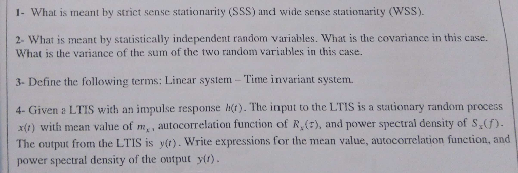 Solved 1- What is meant by strict sense stationarity (SSS) | Chegg.com