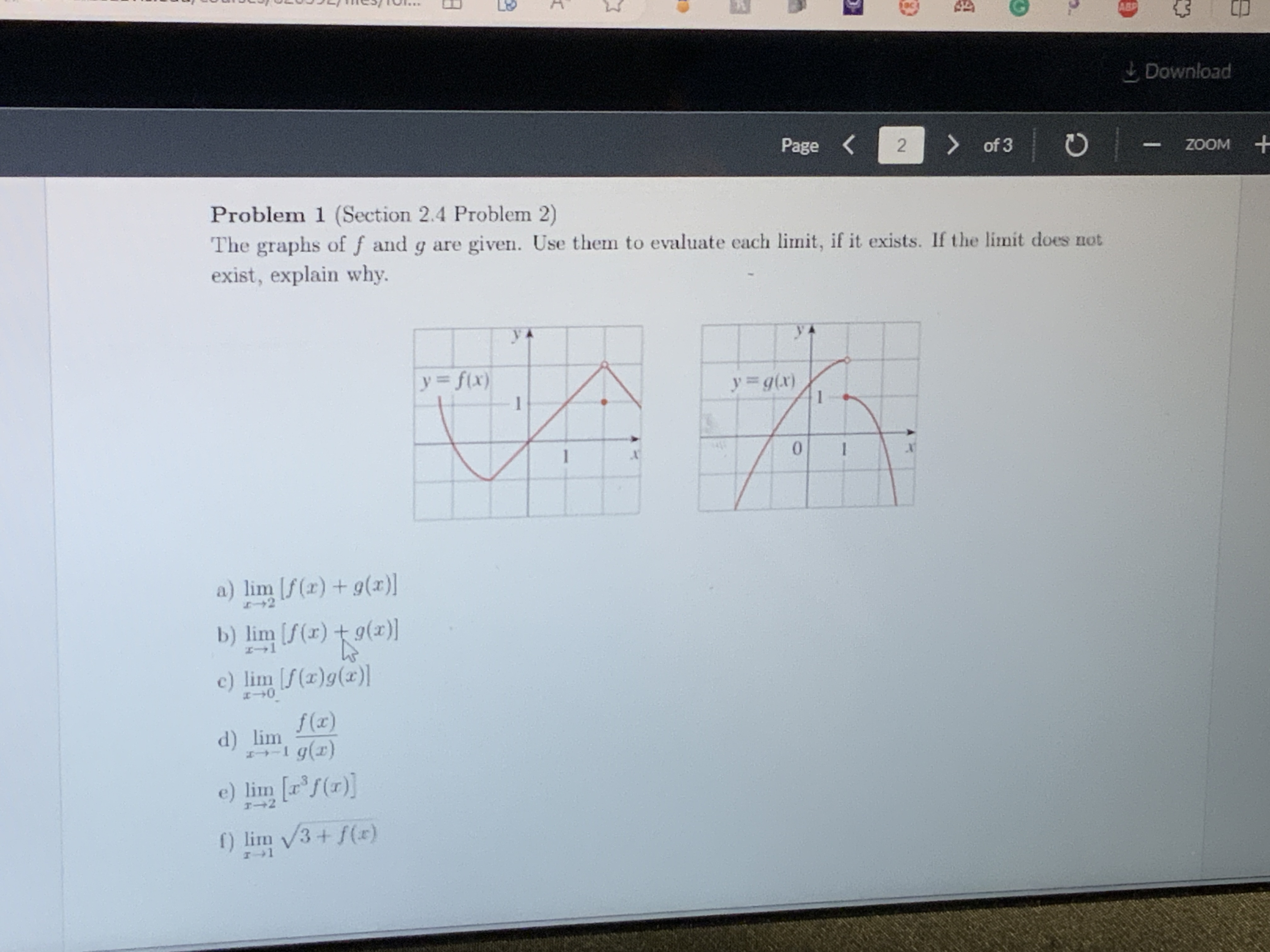 Solved Problem 1 (Section 2.4 Problem 2) The graphs of f and | Chegg.com