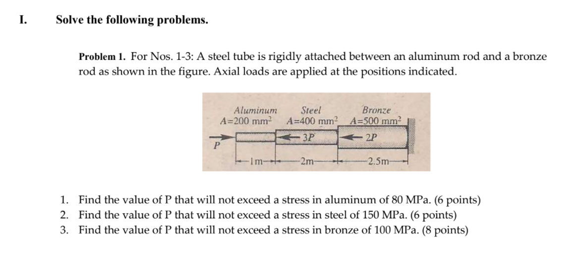Solved I. Solve the following problems. Problem 1. For Nos. | Chegg.com