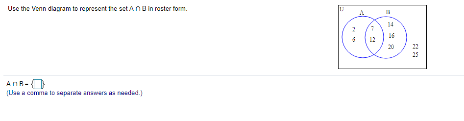 Solved Use the Venn diagram to represent set U in roster | Chegg.com