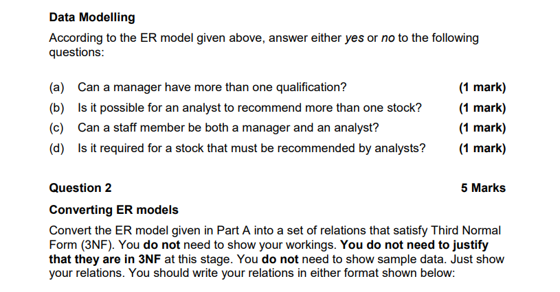 Solved Questions 1 and 2 in this part relate to the ER model | Chegg.com