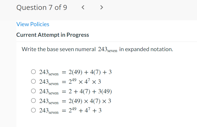 Solved Write the base seven numeral 243seven in expanded | Chegg.com