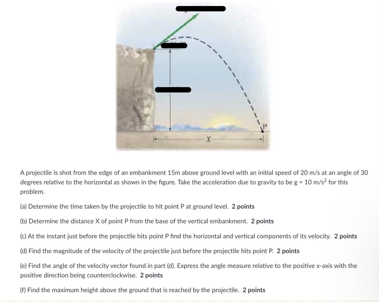 Solved A projectile is shot from the edge of an embankment | Chegg.com