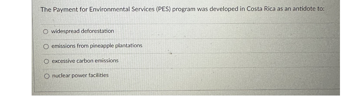 Solved The Payment for Environmental Services (PES) program | Chegg.com