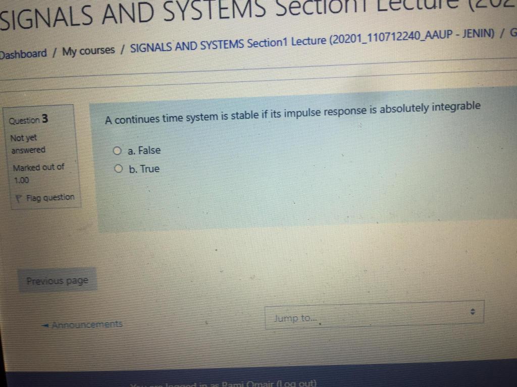 Solved SIGNALS AND SYSTEMS Section Dashboard / My courses / | Chegg.com