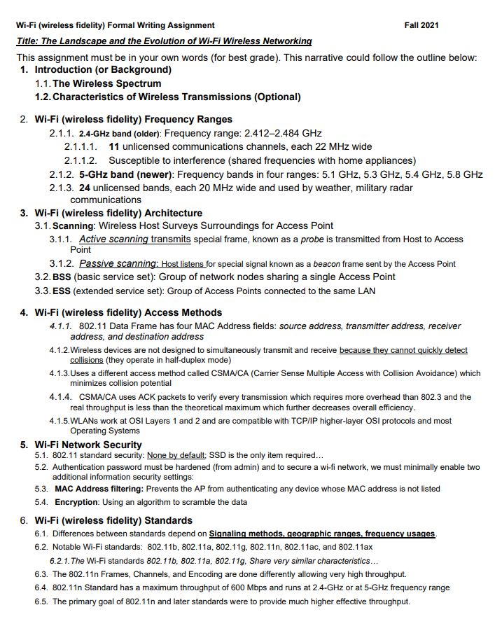 Solved Wi-Fi (wireless fidelity) Formal Writing Assignment | Chegg.com