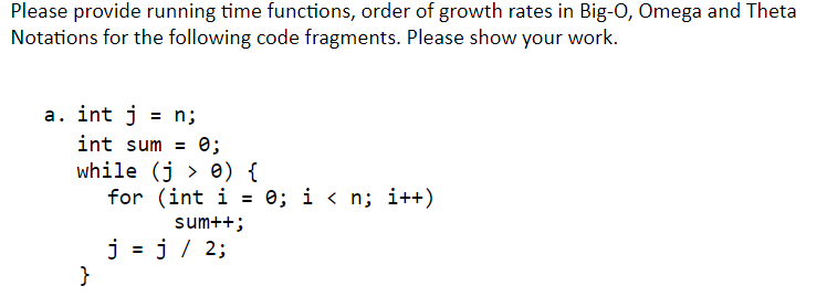 Solved Please Provide Running Time Functions Order Of