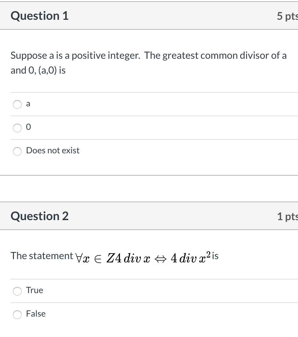 Solved Question 1 5 pts Suppose a is a positive integer. The | Chegg.com