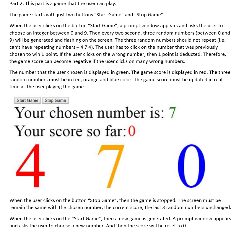 Solved Part 2. This part is a game that the user can play. | Chegg.com