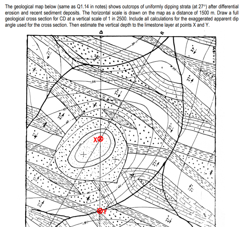 Solved The geological map below (same as Q1.14 in notes) | Chegg.com
