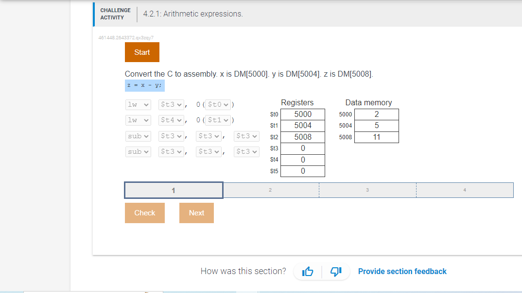 Solved Convert the C to assembly. x is DM[5000]. y is | Chegg.com